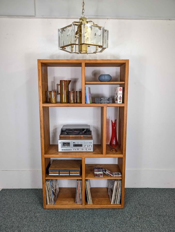 Vintage MCM Oak Wood Record Player Media Stand & Vinyl Storage Shelf ...